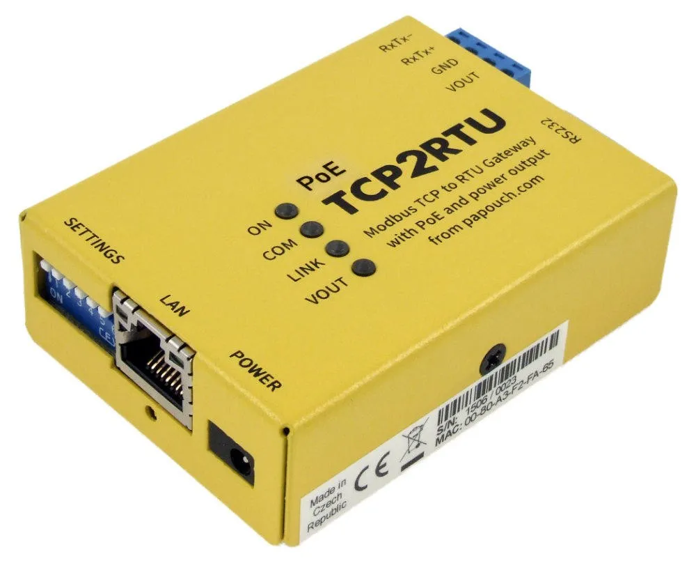 TCP2RTU_PoE: MODBUS TCP to RTU / ASCII converter with PoE power supply - TCP2RTU_POE