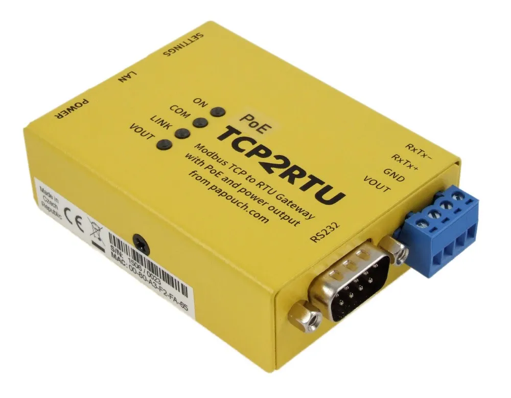 TCP2RTU_PoE: MODBUS TCP to RTU / ASCII converter with PoE power supply - TCP2RTU_POE